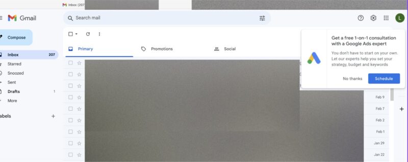 Google Ads offering businesses free consultations through Gmail pop-ups ...